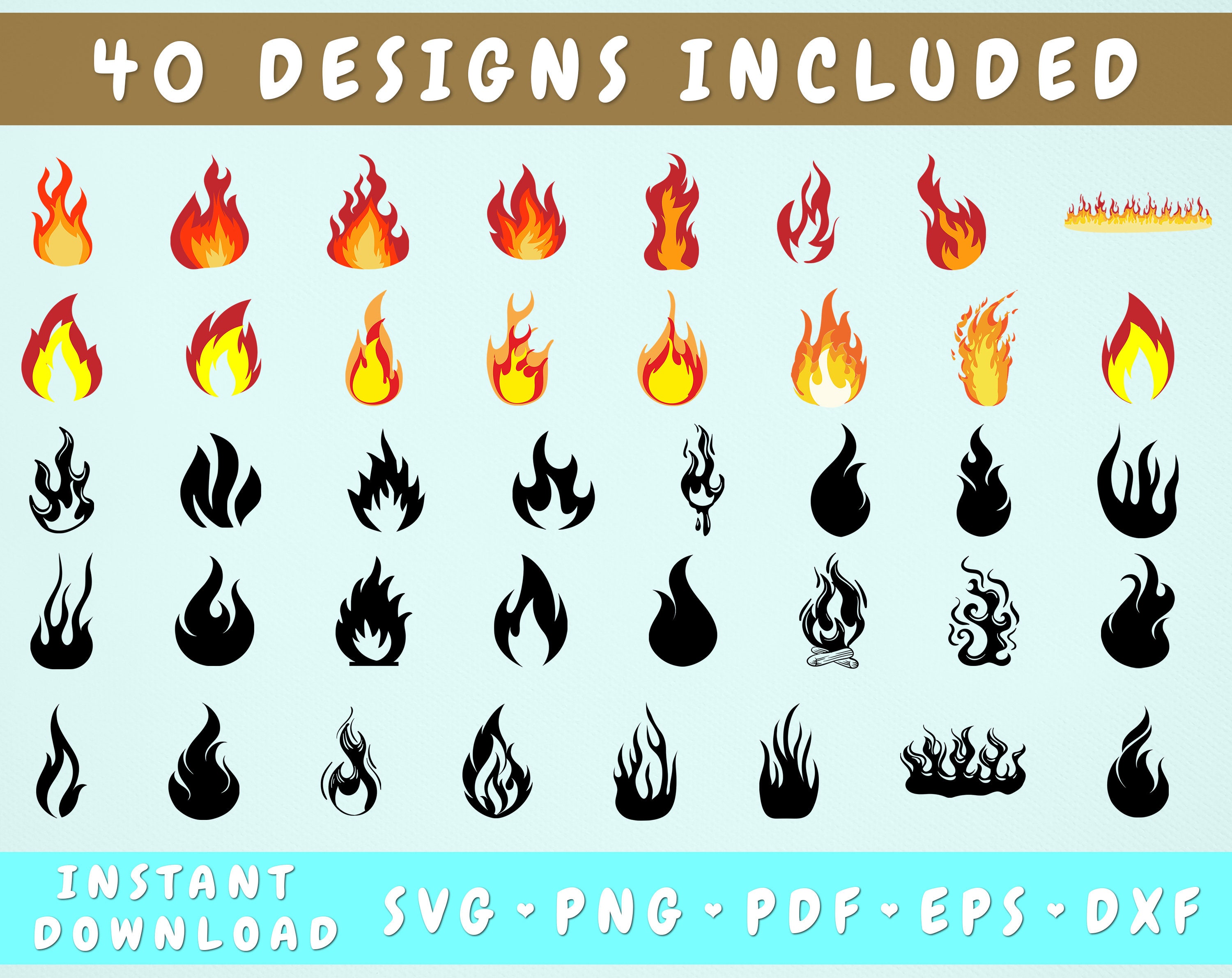 Flames SVG Bundle 40 Designs Fire Svg Flame Cut Files for | Etsy