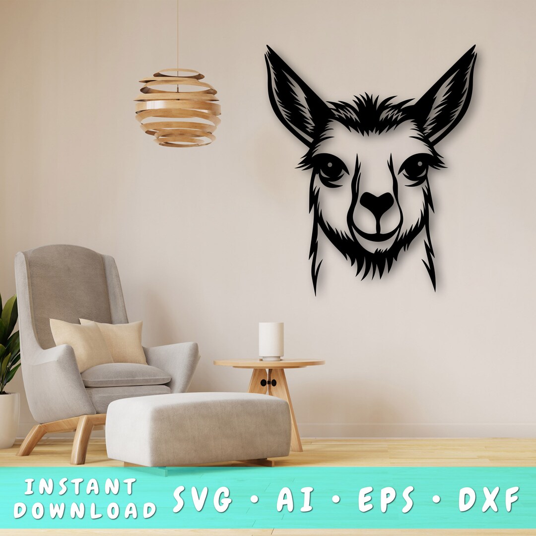 Llama Laser SVG Cut File, Llama Wall Art SVG, DXF, Eps, Llama Head Vector Cut File, Llama Laser ...
