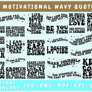 Motivational Groovy Quotes SVG Bundle, 25 Designs, Motivational Wavy ...
