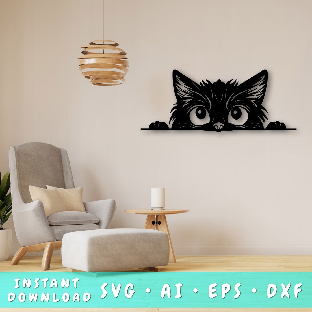 Peeking Cat Laser SVG Cut File, Cat Wall Art SVG, DXF, Eps, Peeking Cat ...