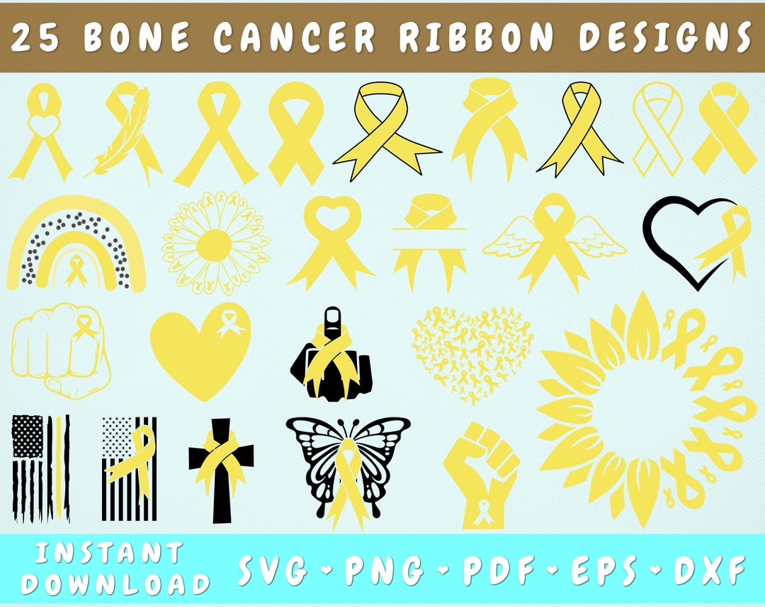 Bone Cancer Ribbon SVG Bundle, 25 Designs, Bone Cancer Clipart, Cancer ...