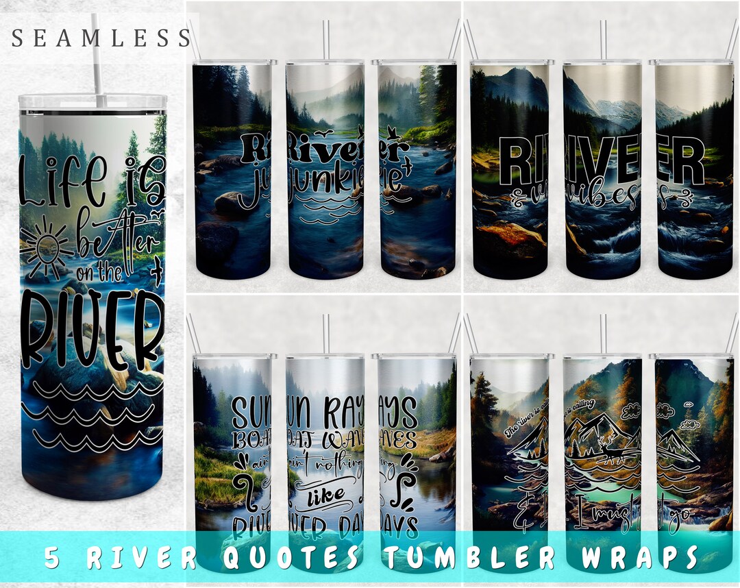 River Tumbler Wraps Bundle, 5 Designs, 20oz Skinny Tumbler PNG Files ...