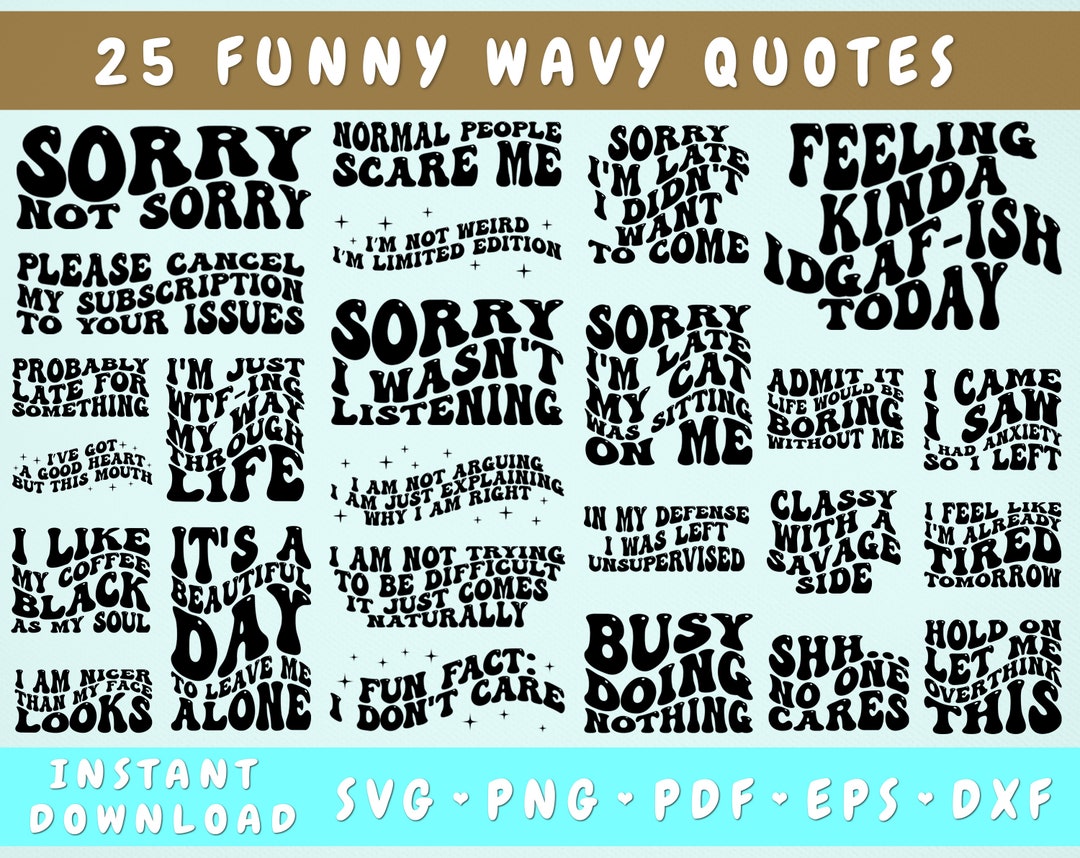 Funny Groovy Quotes SVG Bundle, 25 Designs, Funny Wavy Letters SVG ...
