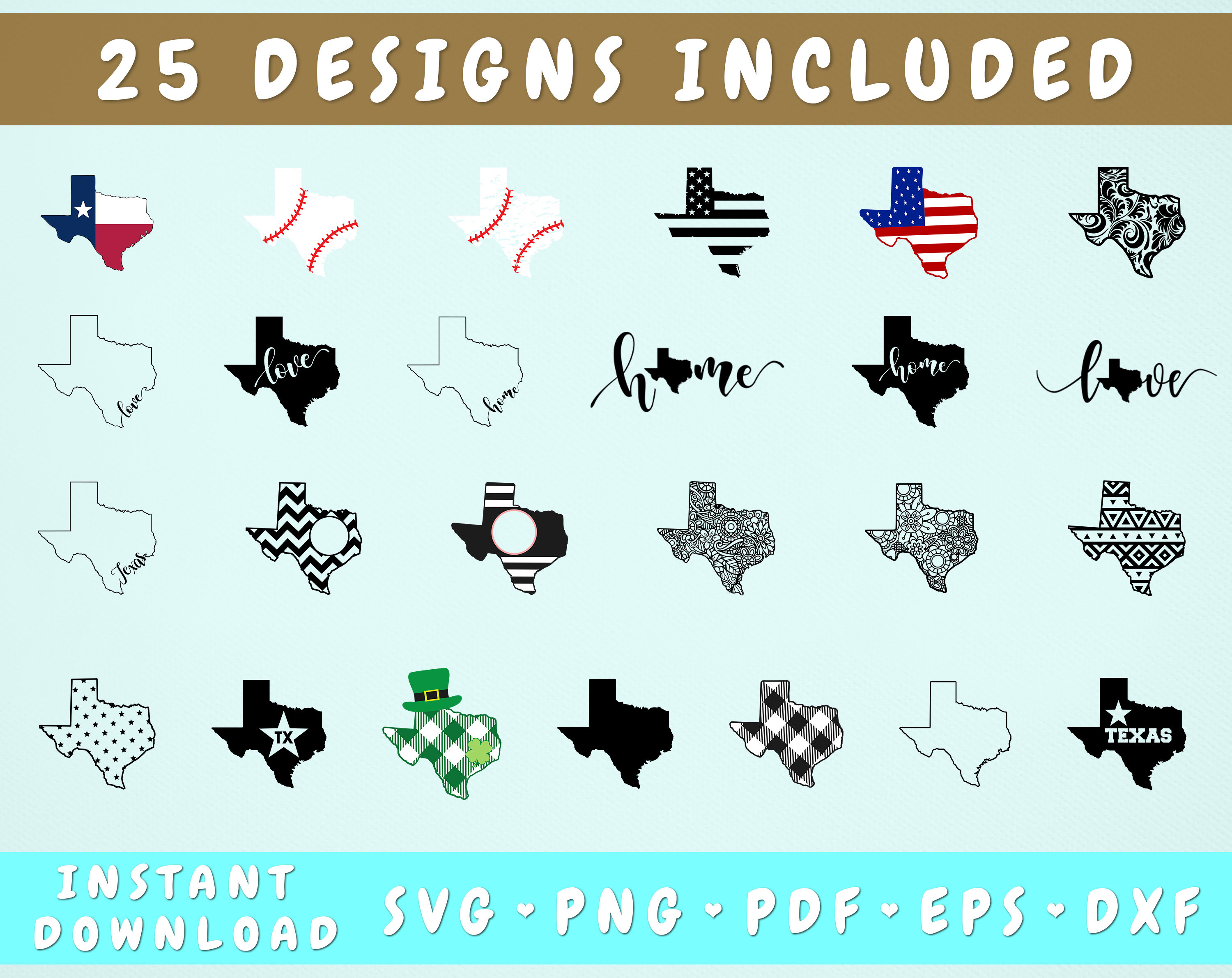 Texas SVG Bundle 25 Designs Texas Map Svg Texas | Etsy