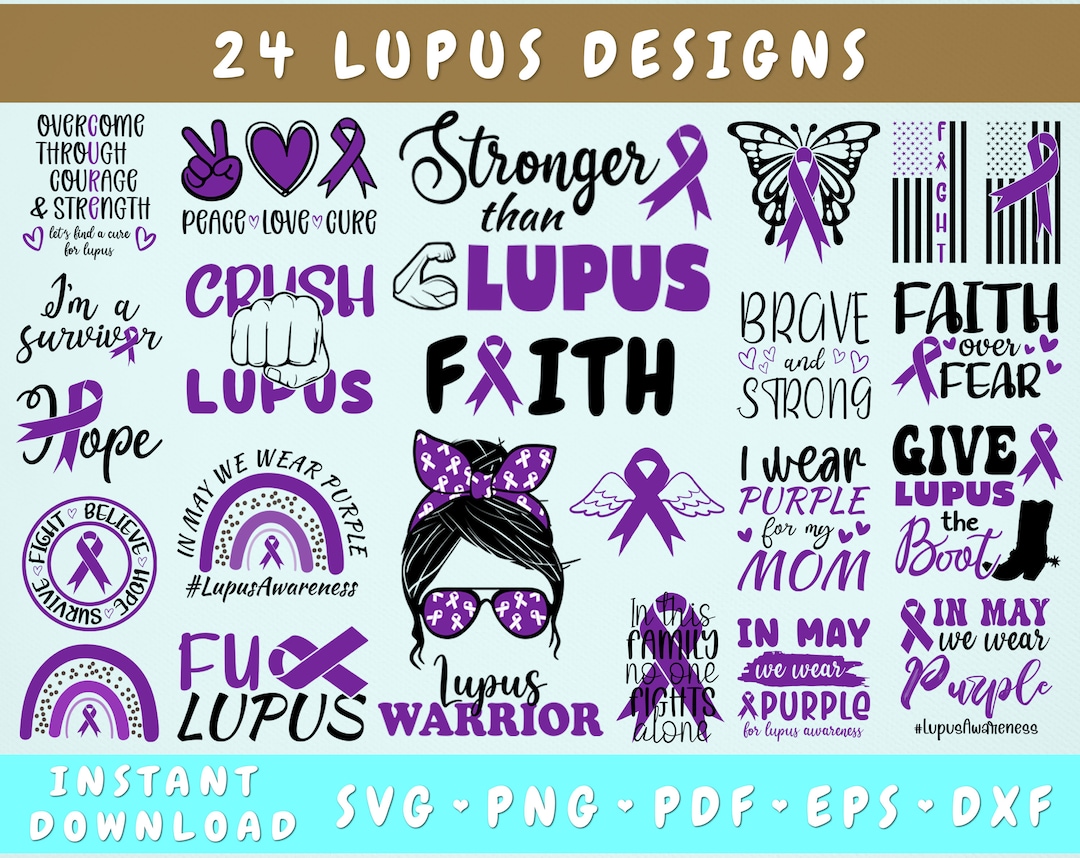 Lupus Awareness SVG Bundle - 24 Designs, Purple Ribbon SVG, Lupus Cut Files, Lupus Warrior Svg ...