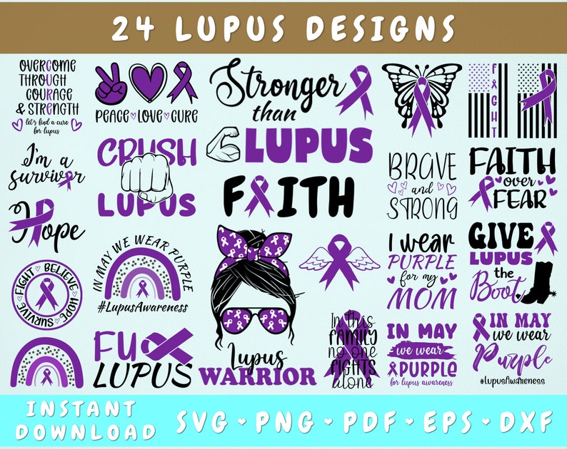 Lupus Awareness SVG Bundle 24 Designs Purple Ribbon SVG - Etsy