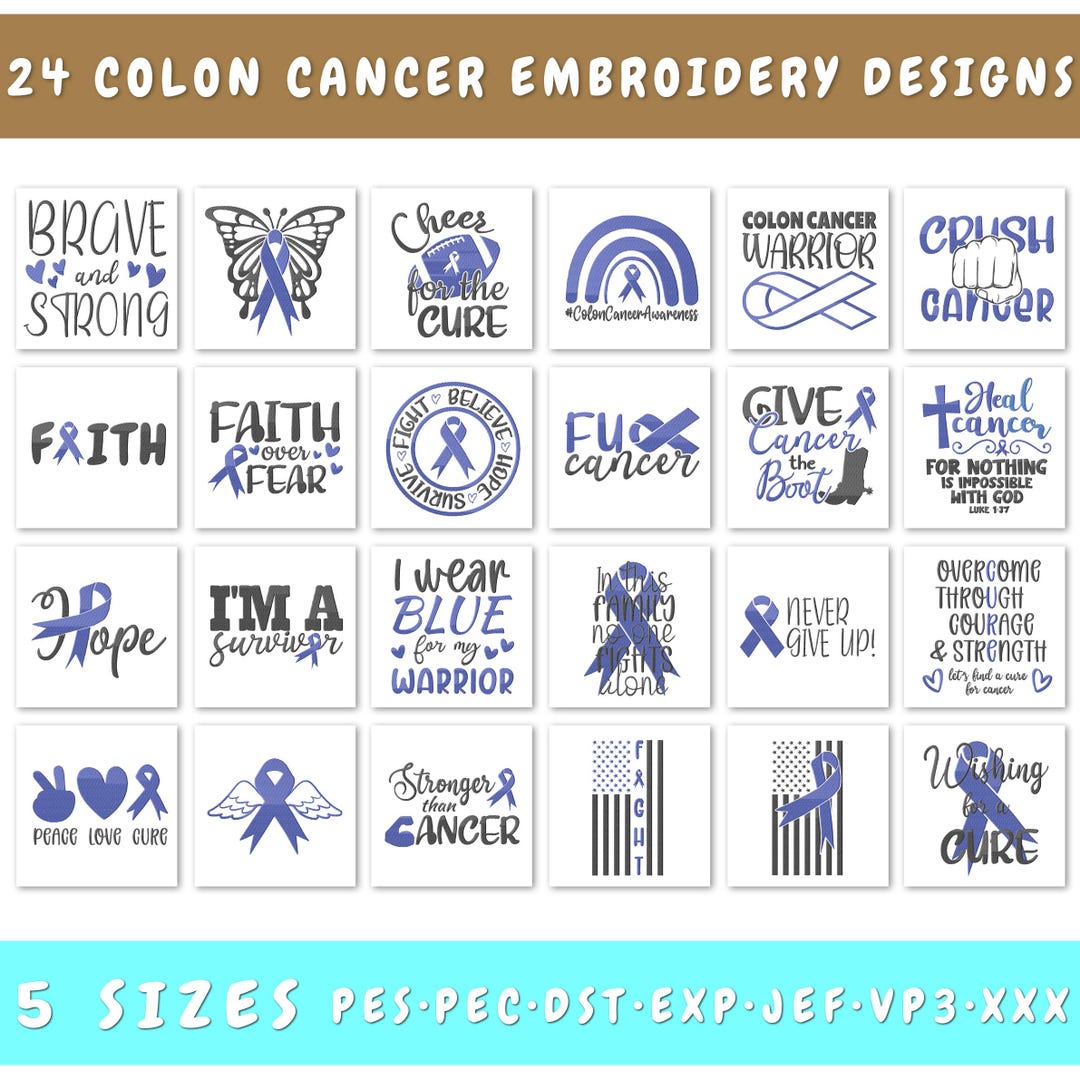 Colon Cancer Awareness Embroidery Designs Bundle - 24 Designs, Crush ...