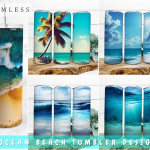 Ocean Beach Tumbler Wraps Bundle, 5 Designs, 20oz Skinny Tumbler PNG ...