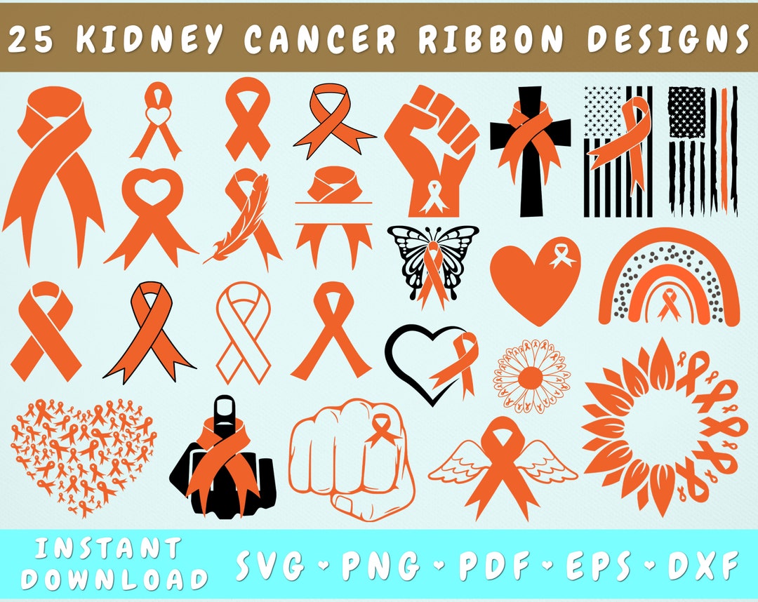 Kidney Cancer Ribbon SVG Bundle, 25 Designs, Kidney Cancer Clipart SVG ...
