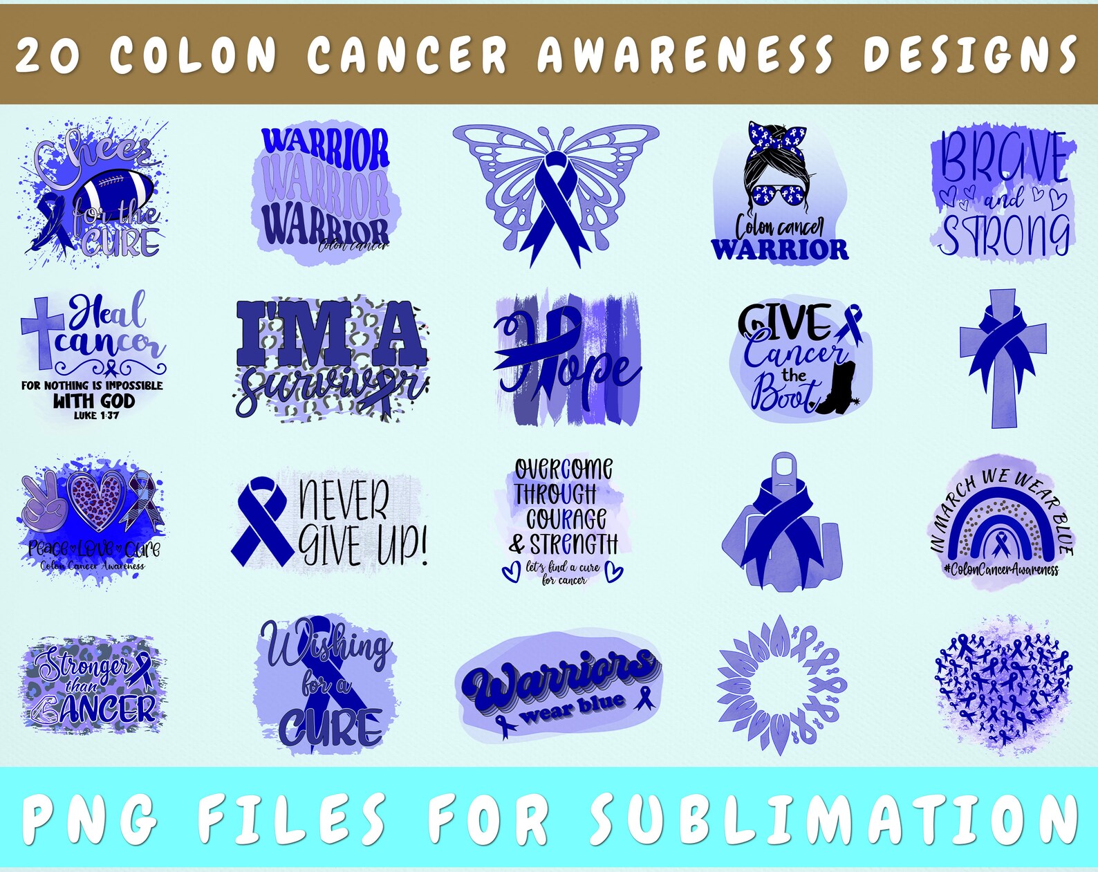 Colon Cancer Awareness Sublimation Designs Bundle, 20 Designs, Colon ...
