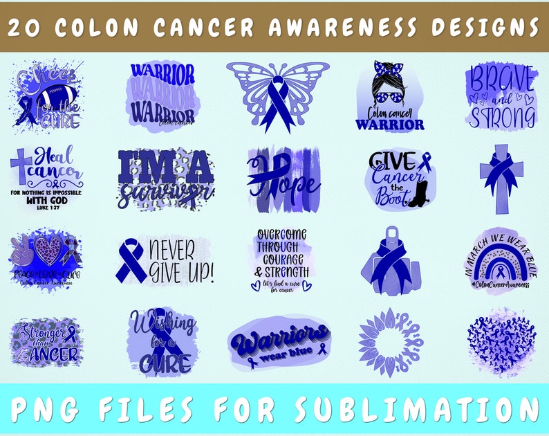 Colon Cancer Awareness Sublimation Designs Bundle, 20 Designs, Colon ...