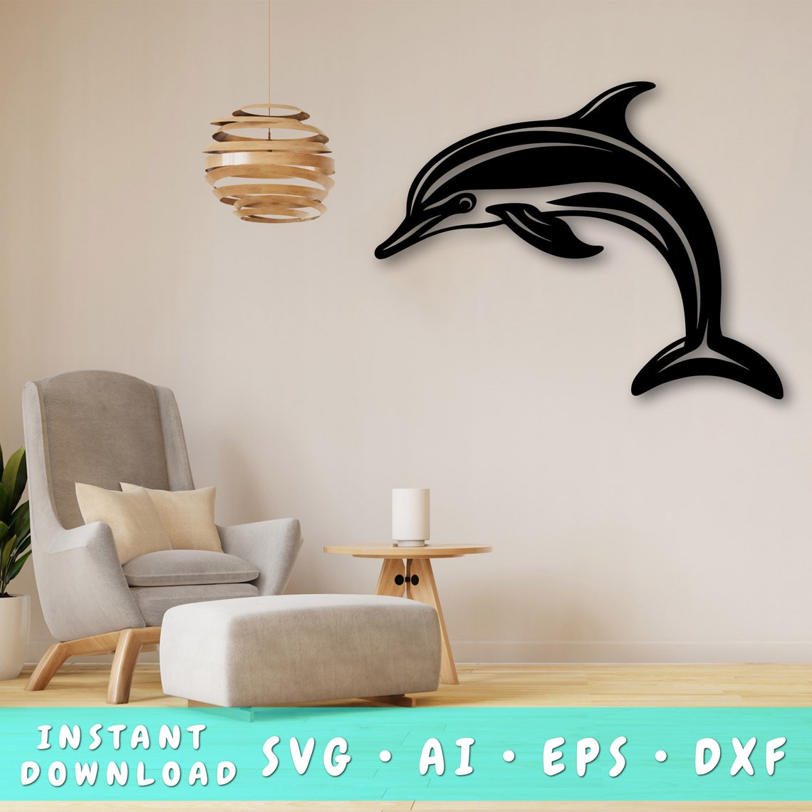 Dolphin Laser SVG Cut File, Dolphin Wall Art SVG, DXF, Dolphin Vector ...