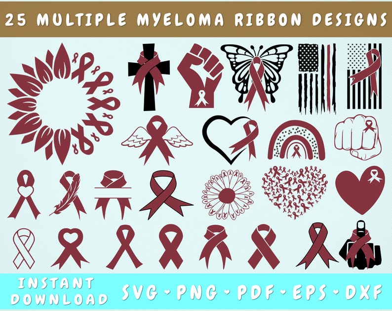 Multiple Myeloma Ribbon SVG Bundle 25 Designs Myeloma - Etsy