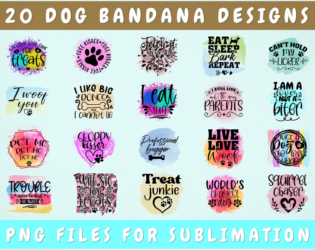 Dog Bandana Sublimation Designs Bundle, 20 Designs, Dog Bandana PNG ...