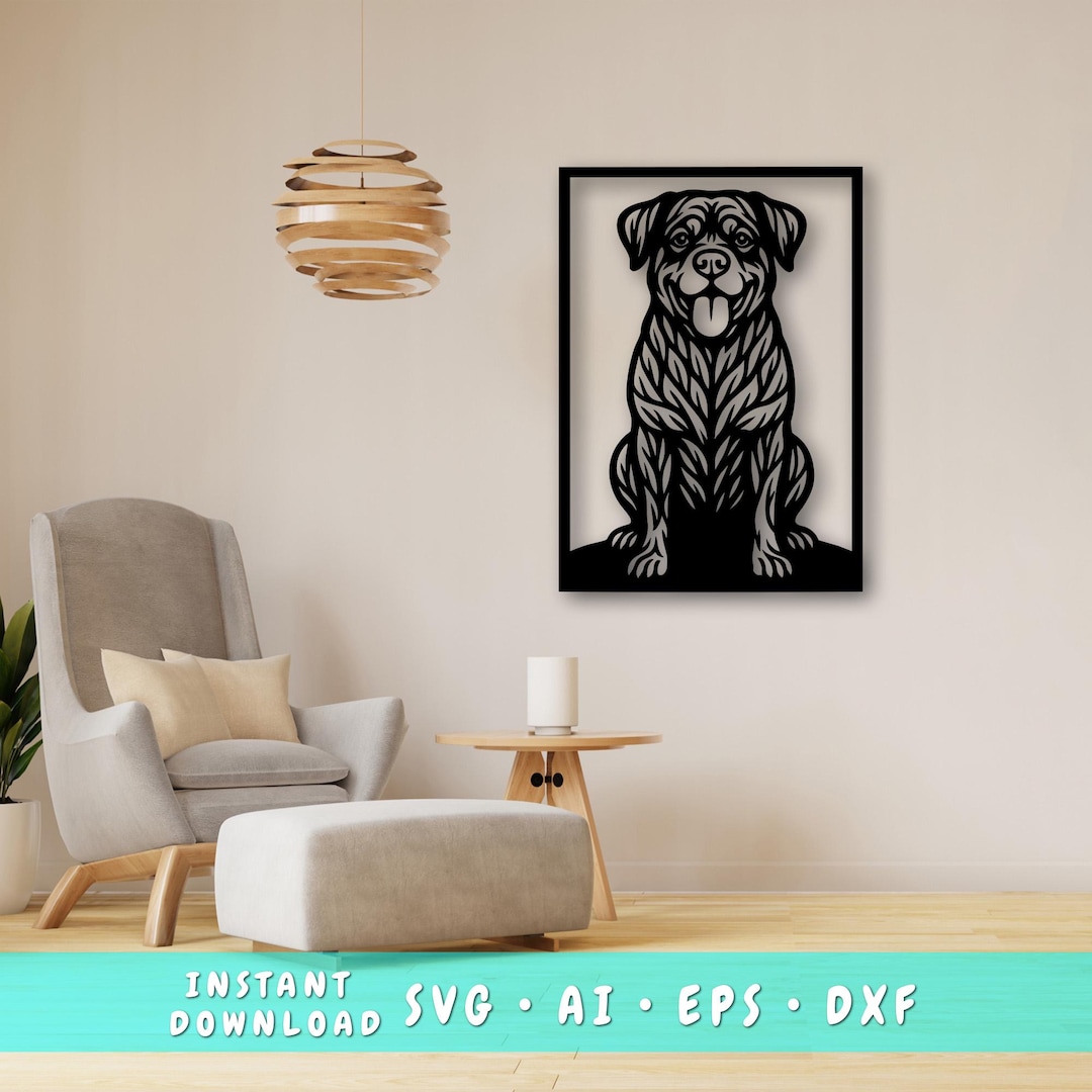 Rottweiler Laser Cut SVG, Dog Wall Art SVG DXF, Branch Dog Silhouette ...