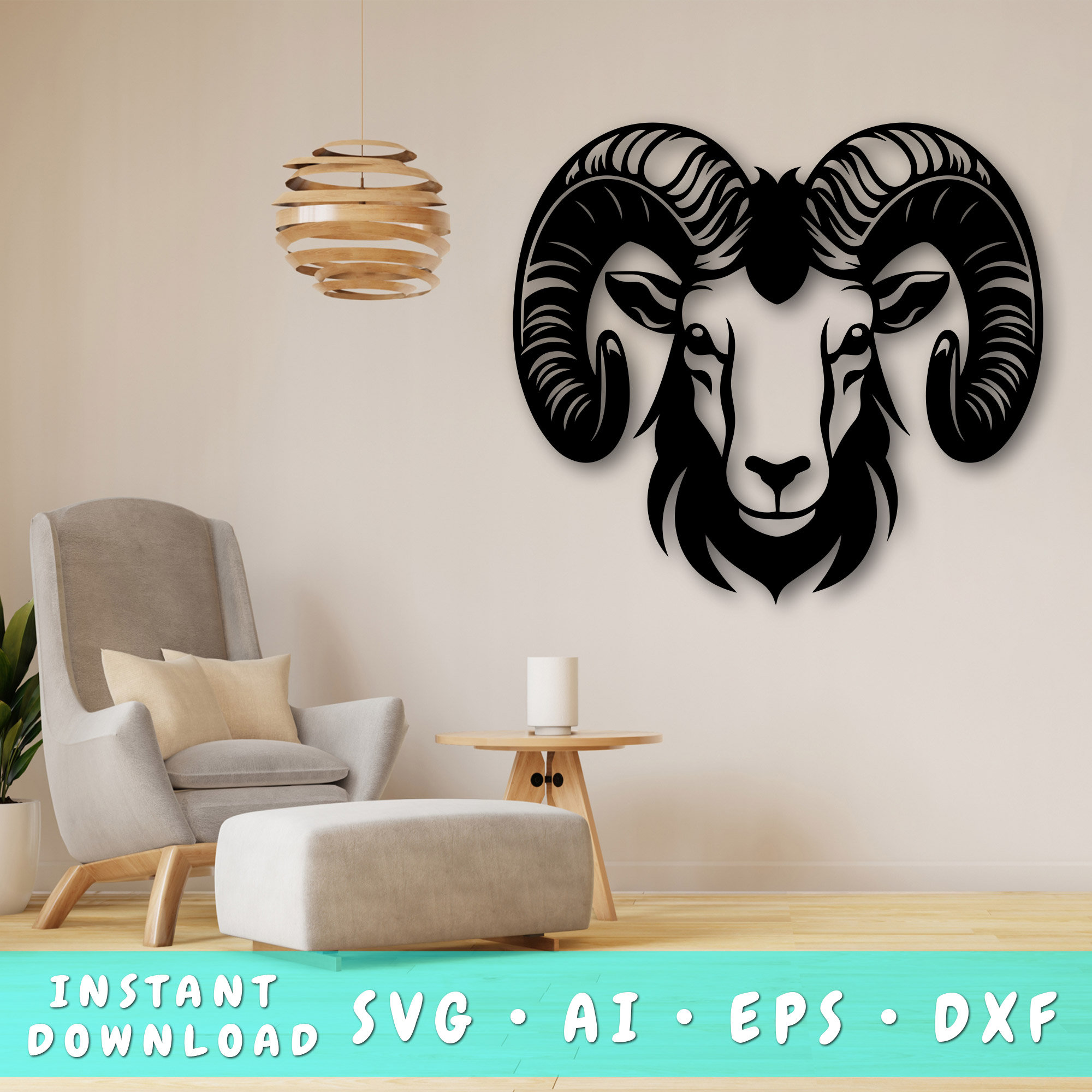 Bighorn Sheep Laser SVG Cut File, Bighorn Sheep Wall Art SVG, DXF, Eps, Bighorn Sheep Vector Cut ...
