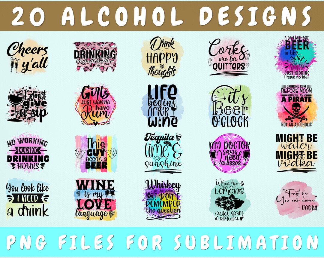 Alcohol Sublimation Designs Bundle, 20 Designs, Alcohol PNG Files for ...