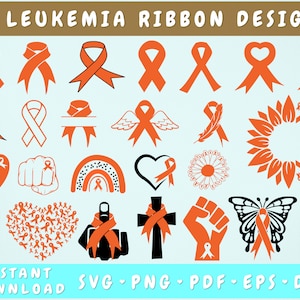 Leukemia Ribbon SVG Bundle 25 Designs Leukemia Clipart SVG - Etsy