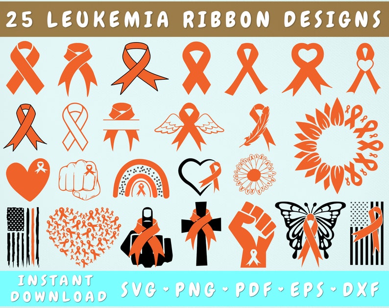 Leukemia Ribbon SVG Bundle 25 Designs Leukemia Clipart SVG - Etsy