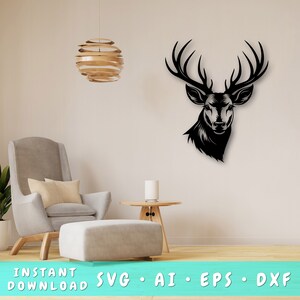 Deer Laser SVG Cut File, Deer Wall Art SVG, DXF, Eps, Deer Head Vector ...