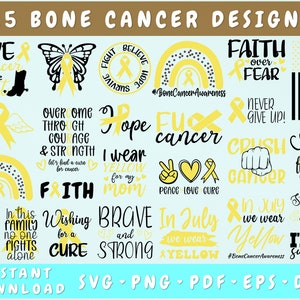 Bone Cancer Awareness SVG Bundle - 25 Designs, Yellow Ribbon SVG, Bone ...