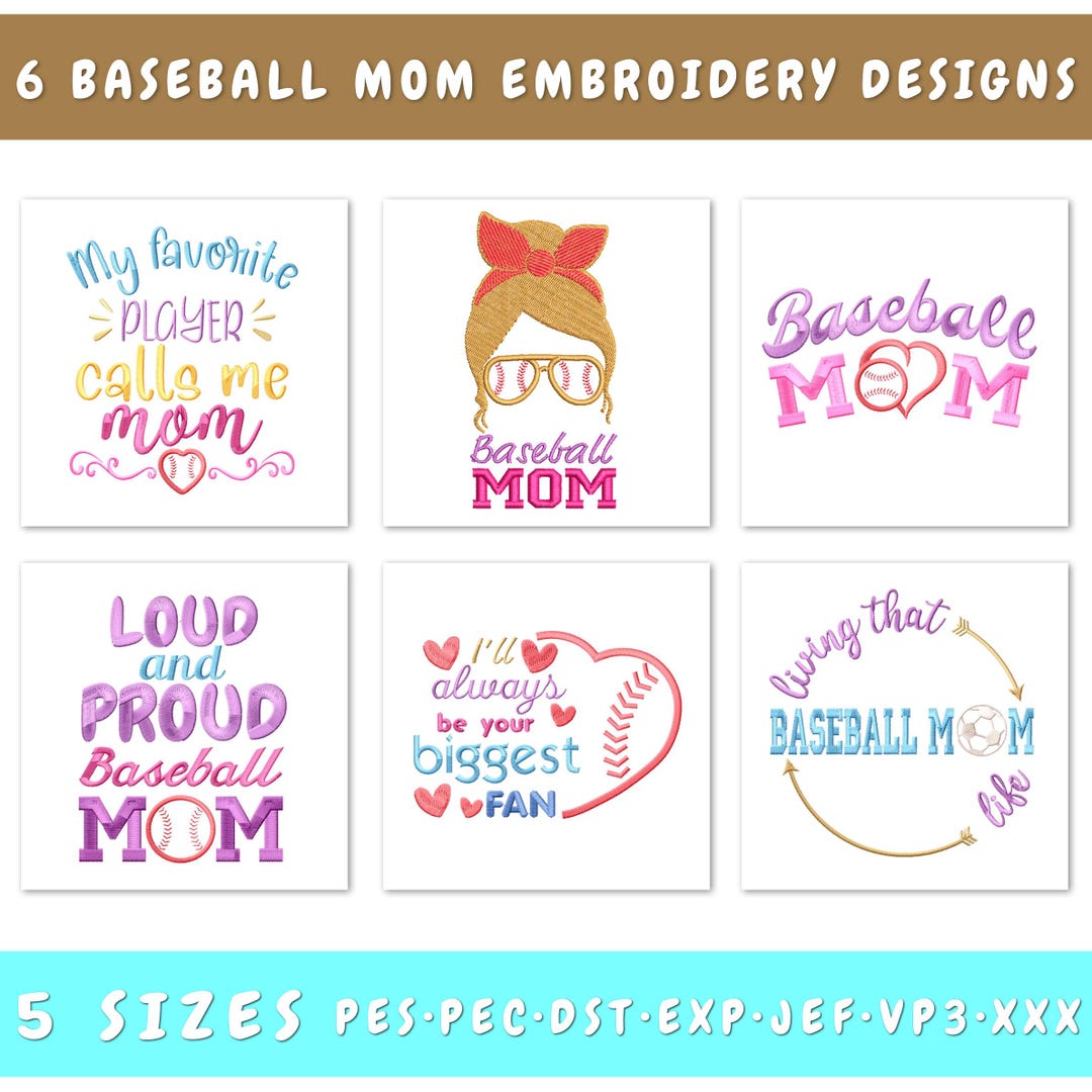 Baseball Mom Embroidery Bundle, 6 Designs, Baseball Quotes, Mama ...