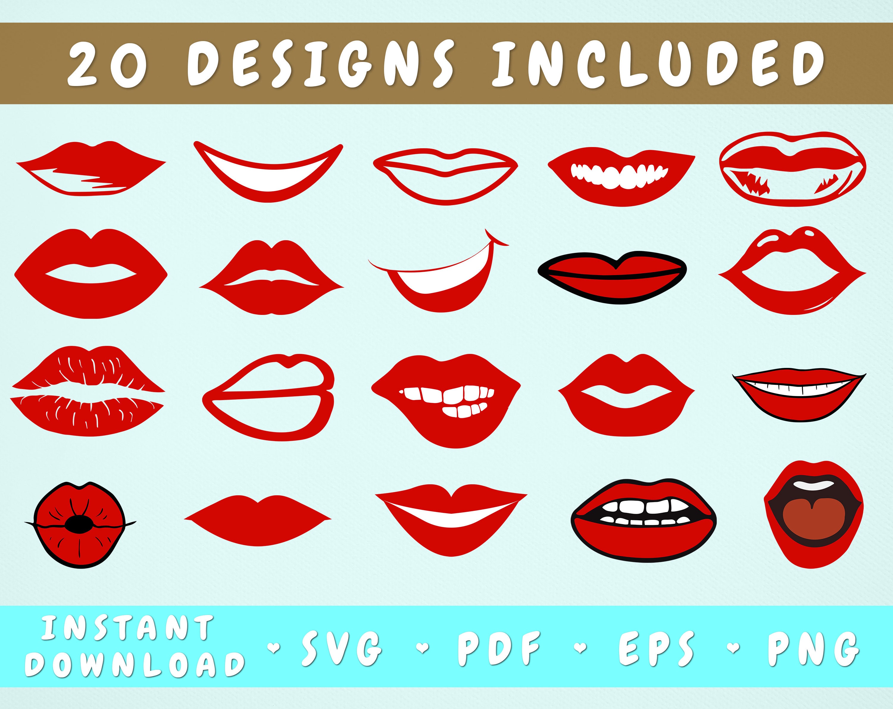 Lips SVG Bundle 20 Designs Kiss Svg Mouth Svg Cricut Cut | Etsy