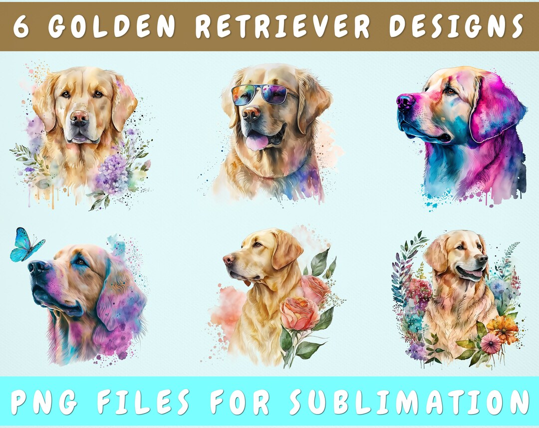 Golden Retriever Sublimation Designs Bundle, 6 Golden Retriever PNG ...