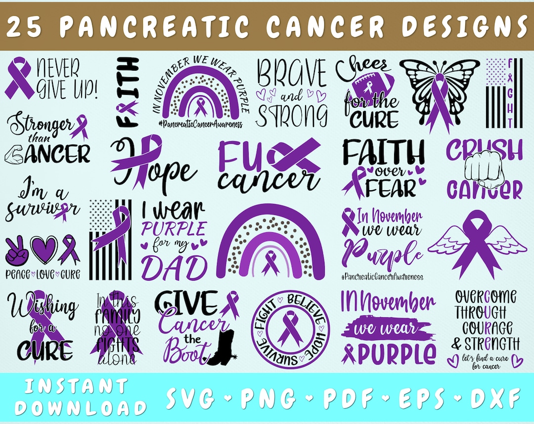 Pancreatic Cancer Awareness SVG Bundle - 25 Designs, Purple Ribbon SVG ...