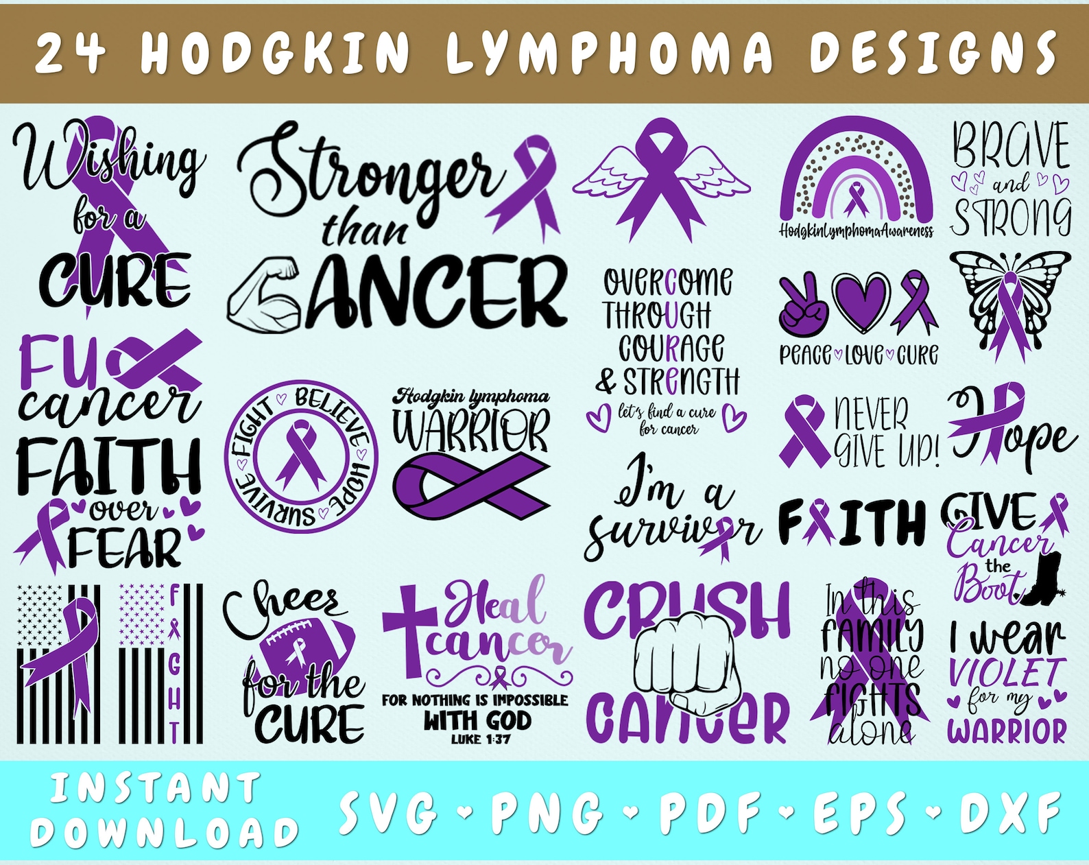 Hodgkin Lymphoma Awareness SVG Bundle - 24 Designs, Hodgkin Lymphoma ...