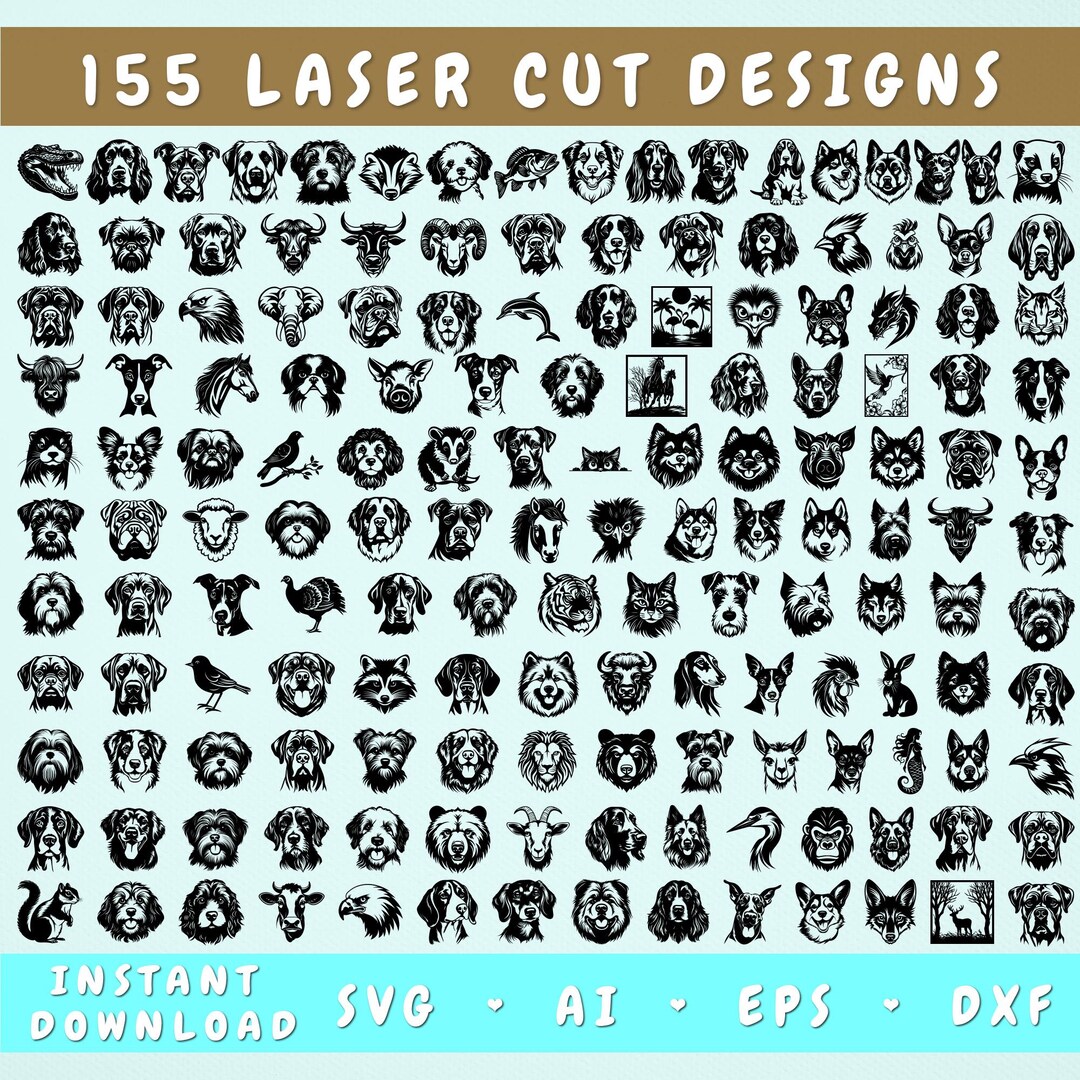 155 Animal Laser Cut Files Bundle, Dog Breed Laser SVG, DXF, Animal ...