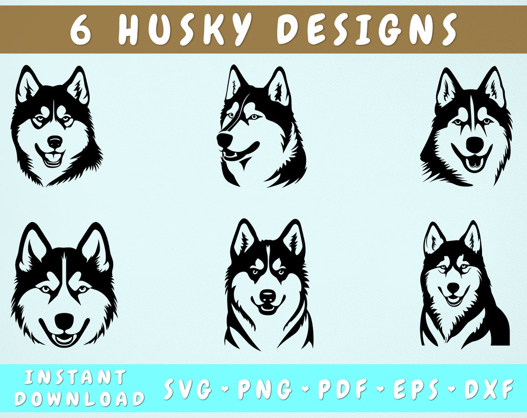 Siberian Husky SVG Bundle, 6 Designs, Husky Cut Files, Husky Clipart ...