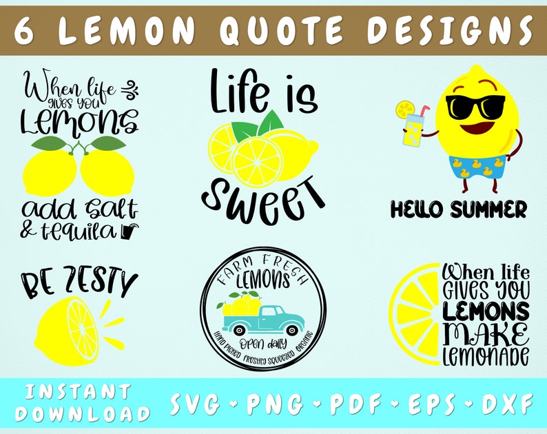 Lemon Quotes SVG Bundle 6 Designs Lemon Sayings SVG When | Etsy