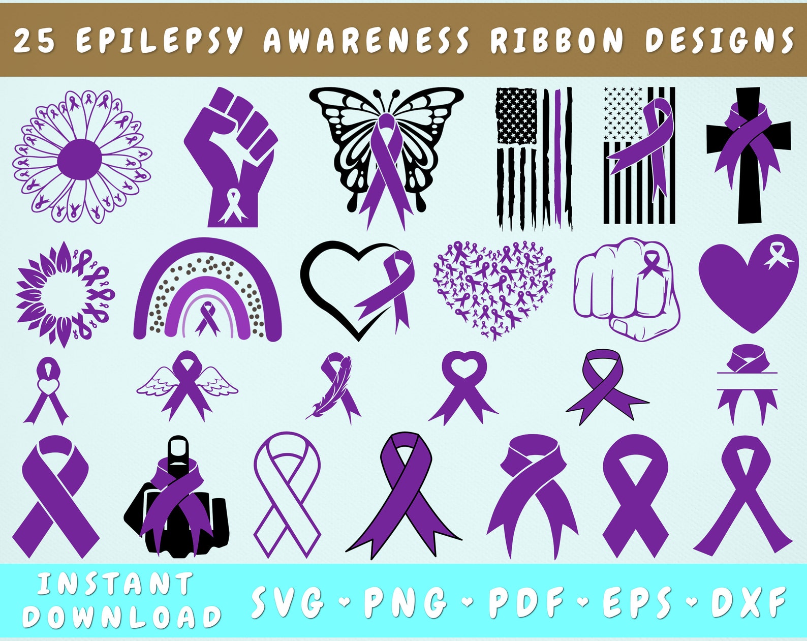 Epilepsy Awareness Ribbon SVG Bundle, 25 Designs, Epilepsy Clipart ...