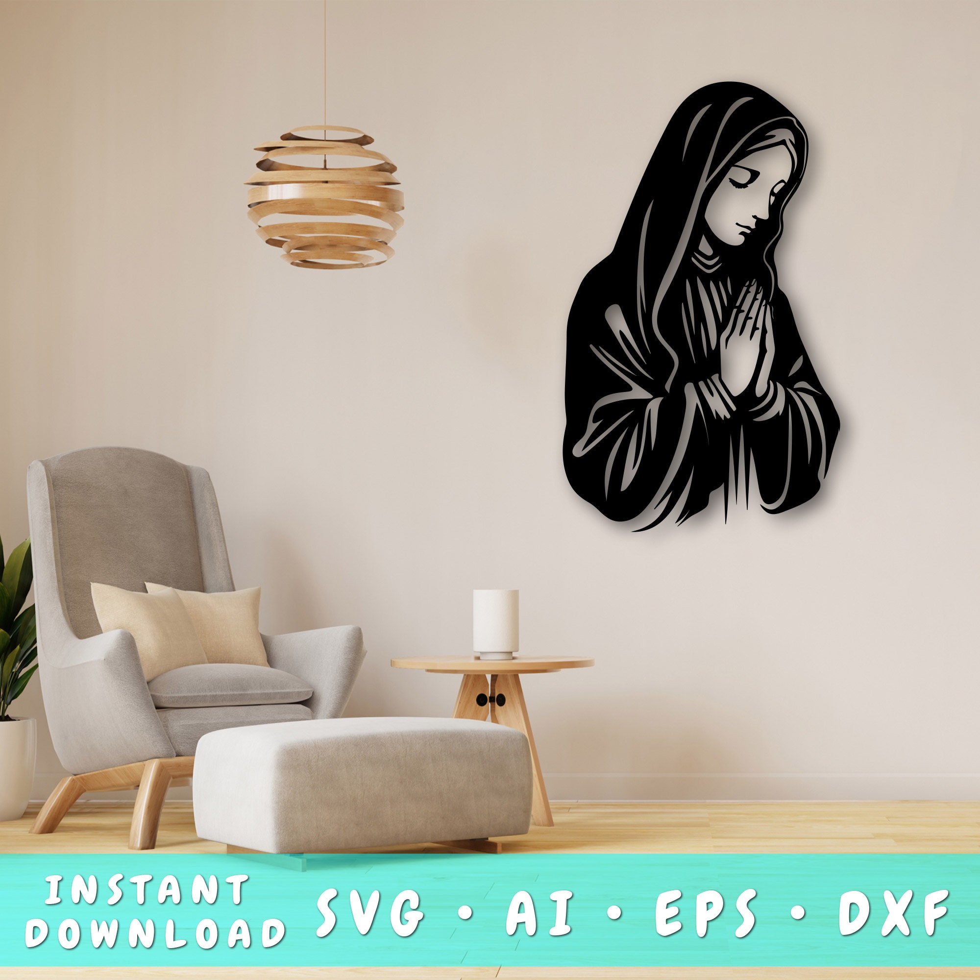 Virgin Mary Laser SVG Cut File, Virgin Mary Wall Art SVG, DXF, Eps ...