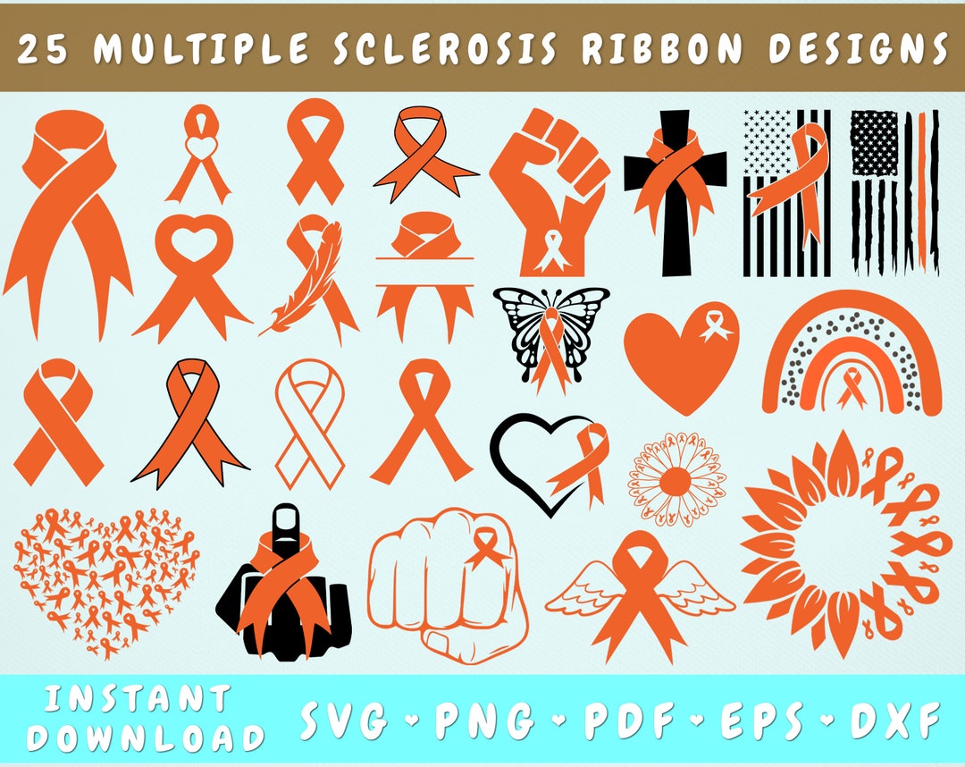 Multiple Sclerosis Ribbon SVG Bundle, 25 Designs, Multiple Sclerosis ...