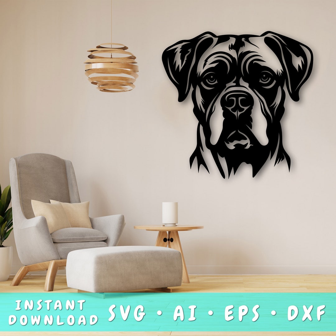 Boxer Dog Laser SVG Cut File, Boxer Wall Art SVG, DXF, Eps, Boxer ...