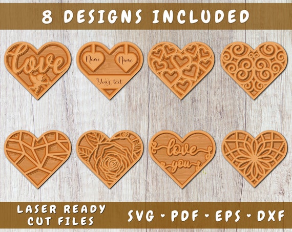 3D Hearts SVG Bundle 8 Designs Heart Laser SVG Cut Files - Etsy