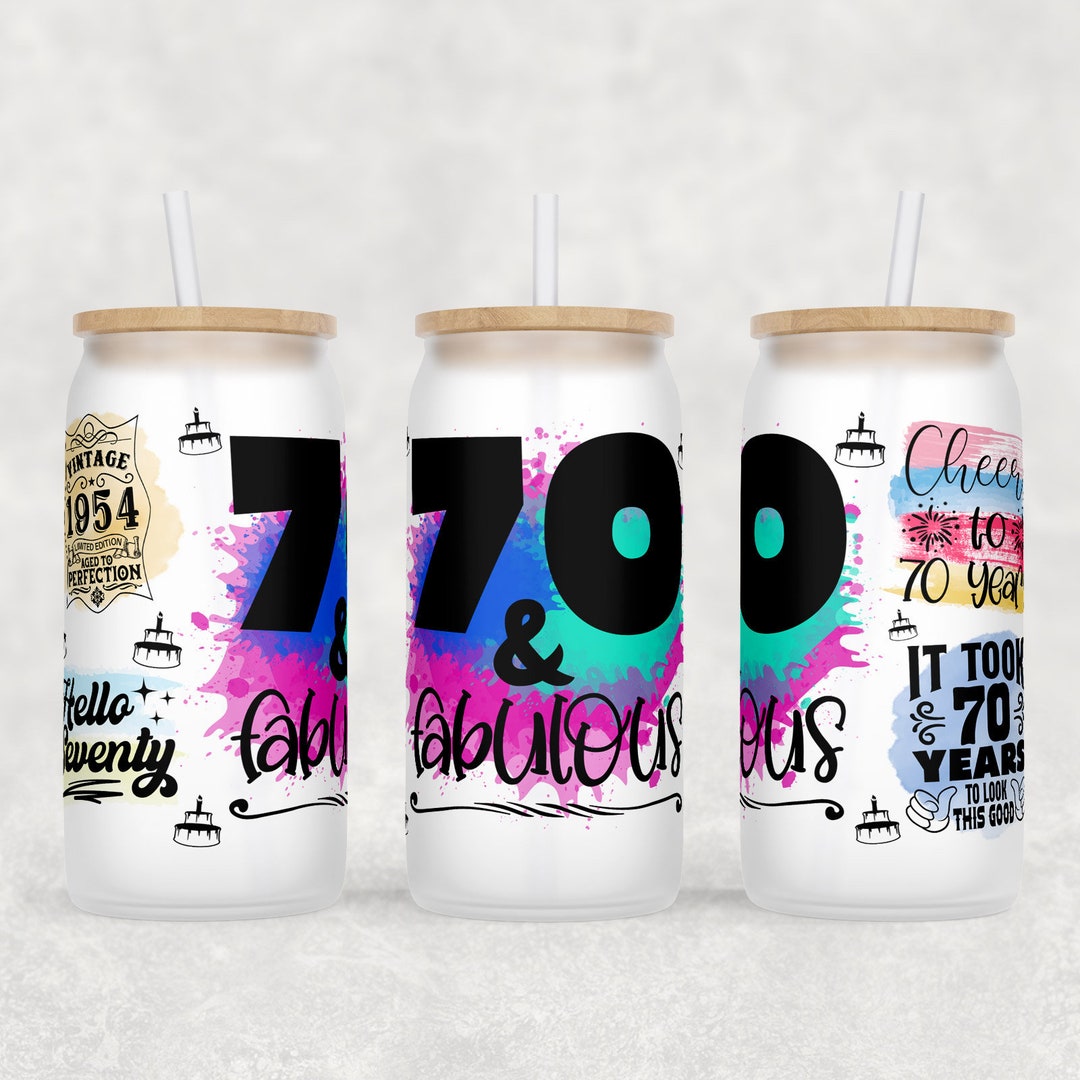 70th Birthday Libbey Glass Can Wrap, 16oz Glass Can PNG File, 70th ...