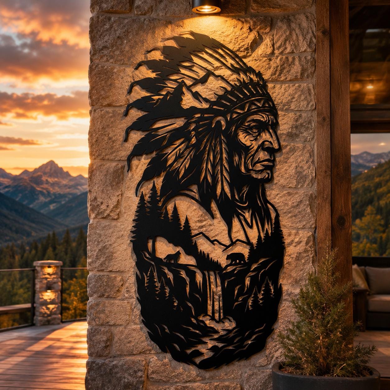 Native American Chief Laser SVG DXF, Indigenous Warrior Headdress ...