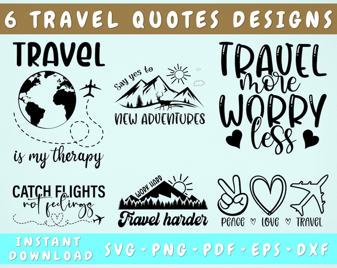 Travel Quotes SVG Bundle, 6 Designs, Travel is My Therapy SVG, Travel ...