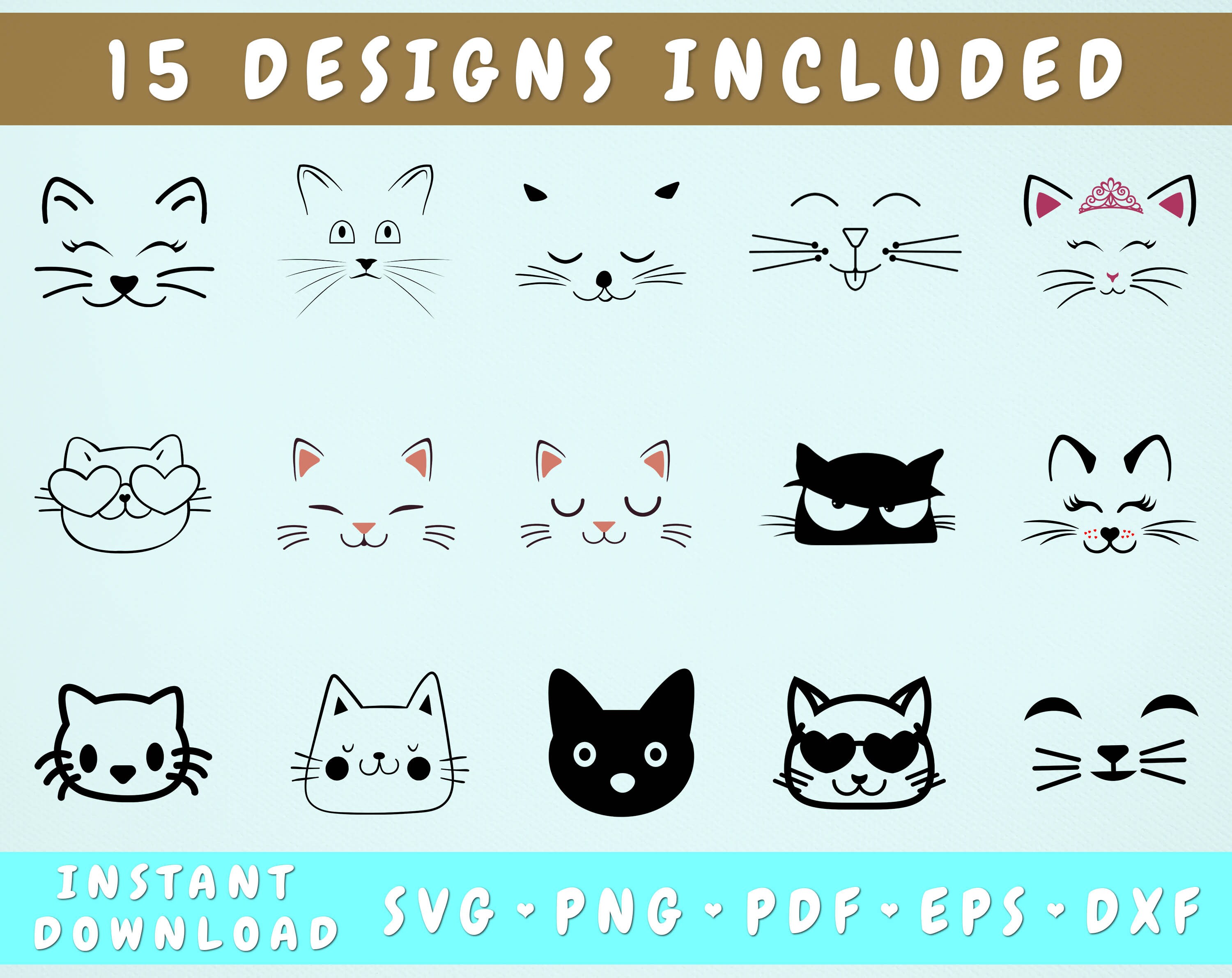 15 Cat Face Svg Bundle Kitty Svg Kitten Svg Cute Cat Png | Etsy