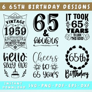 65th Birthday SVG Bundle, 6 Designs, 65th Birthday Shirt SVG, Cheers to ...
