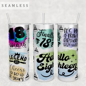 18th Birthday Tumbler Wrap, 20oz Skinny Tumbler PNG File, Seamless ...