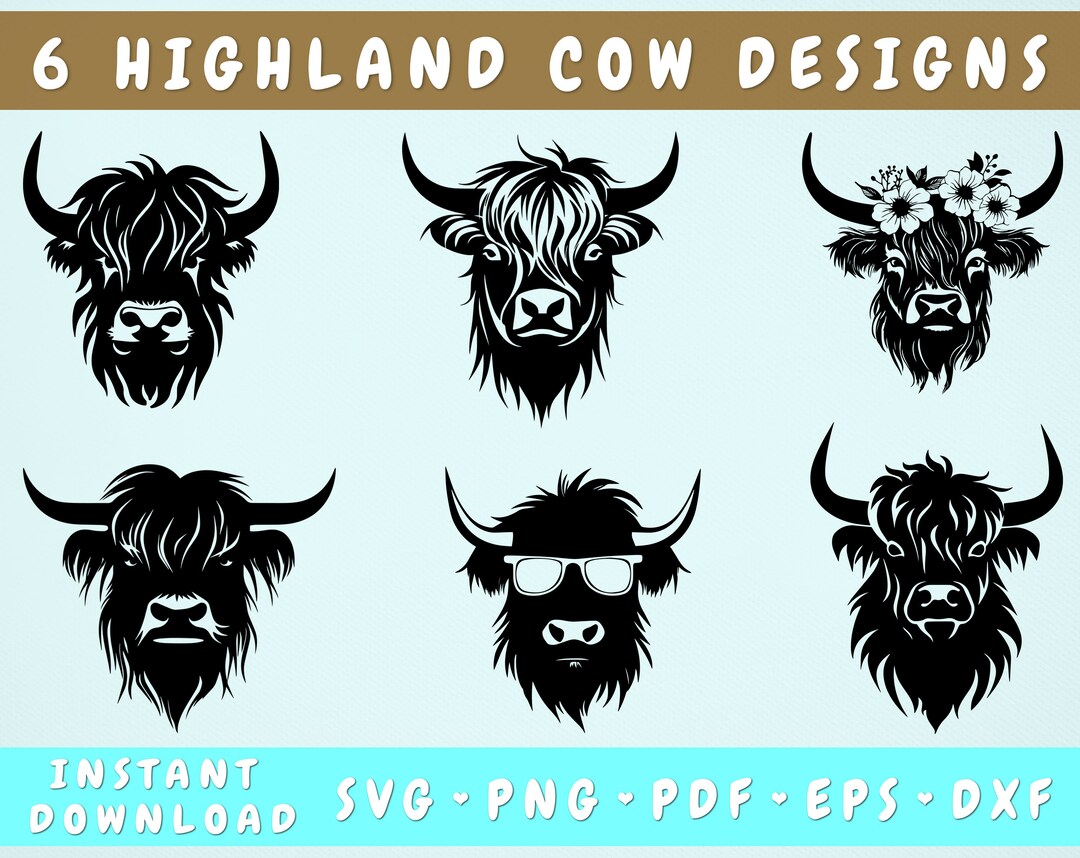 Highland Cow SVG Bundle 6 Designs Highland Cow Cut Files - Etsy