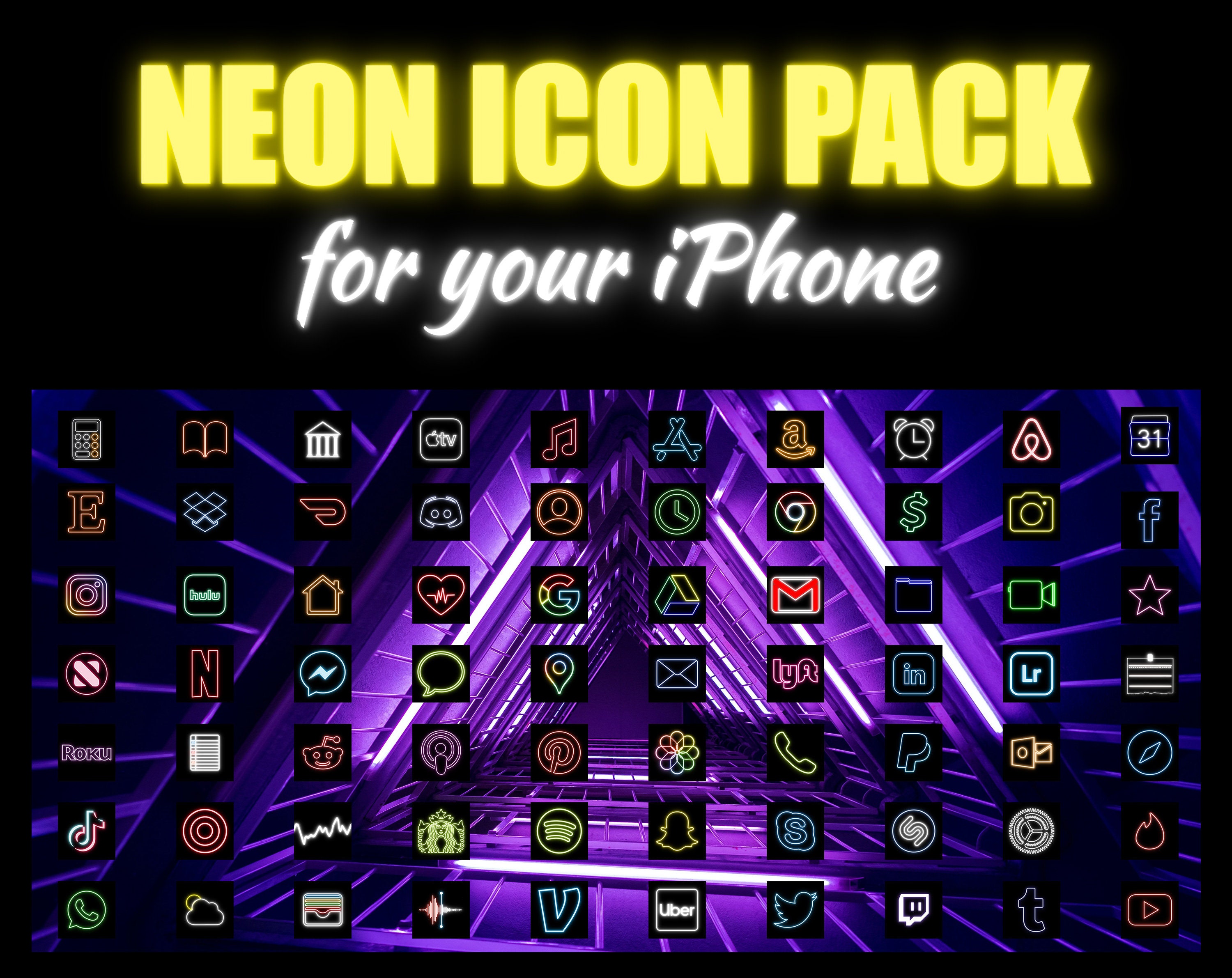 Neon App Icons Ios 14 900 Apps Mega Bundle Aesthetic App | Etsy