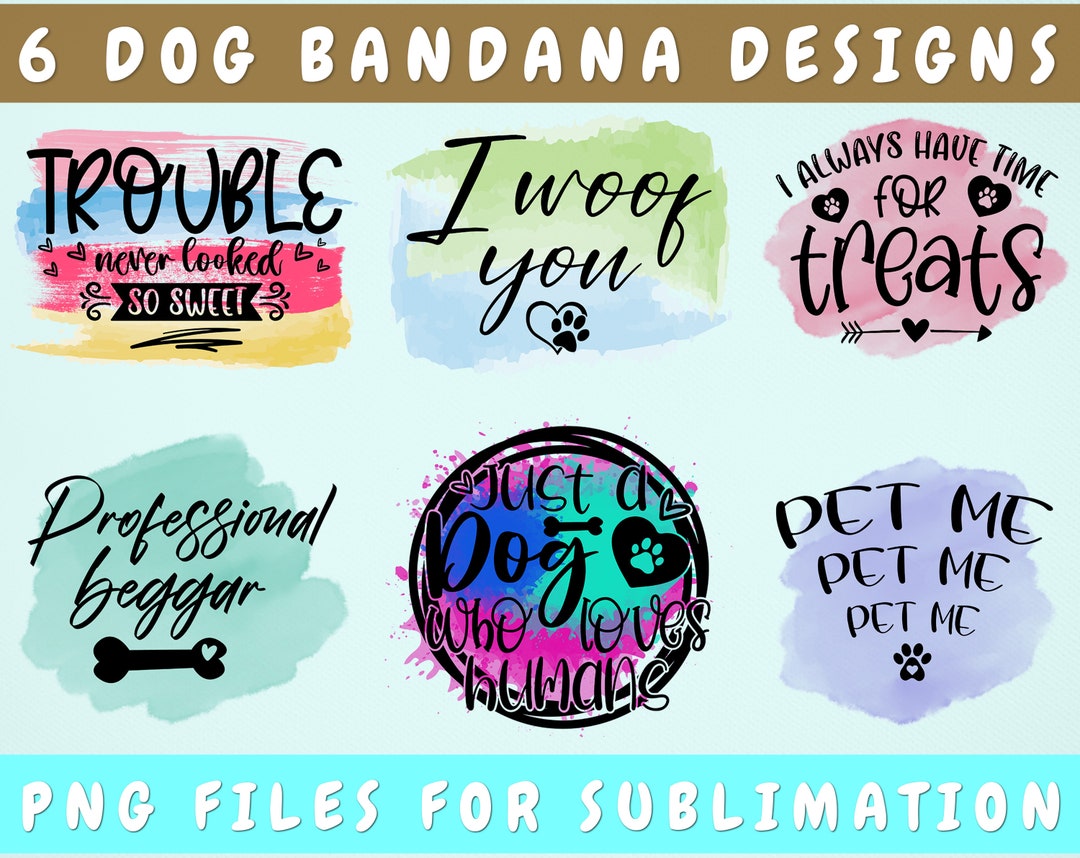 Dog Bandana Sublimation Designs Bundle, 6 Dog Bandana PNG Files ...
