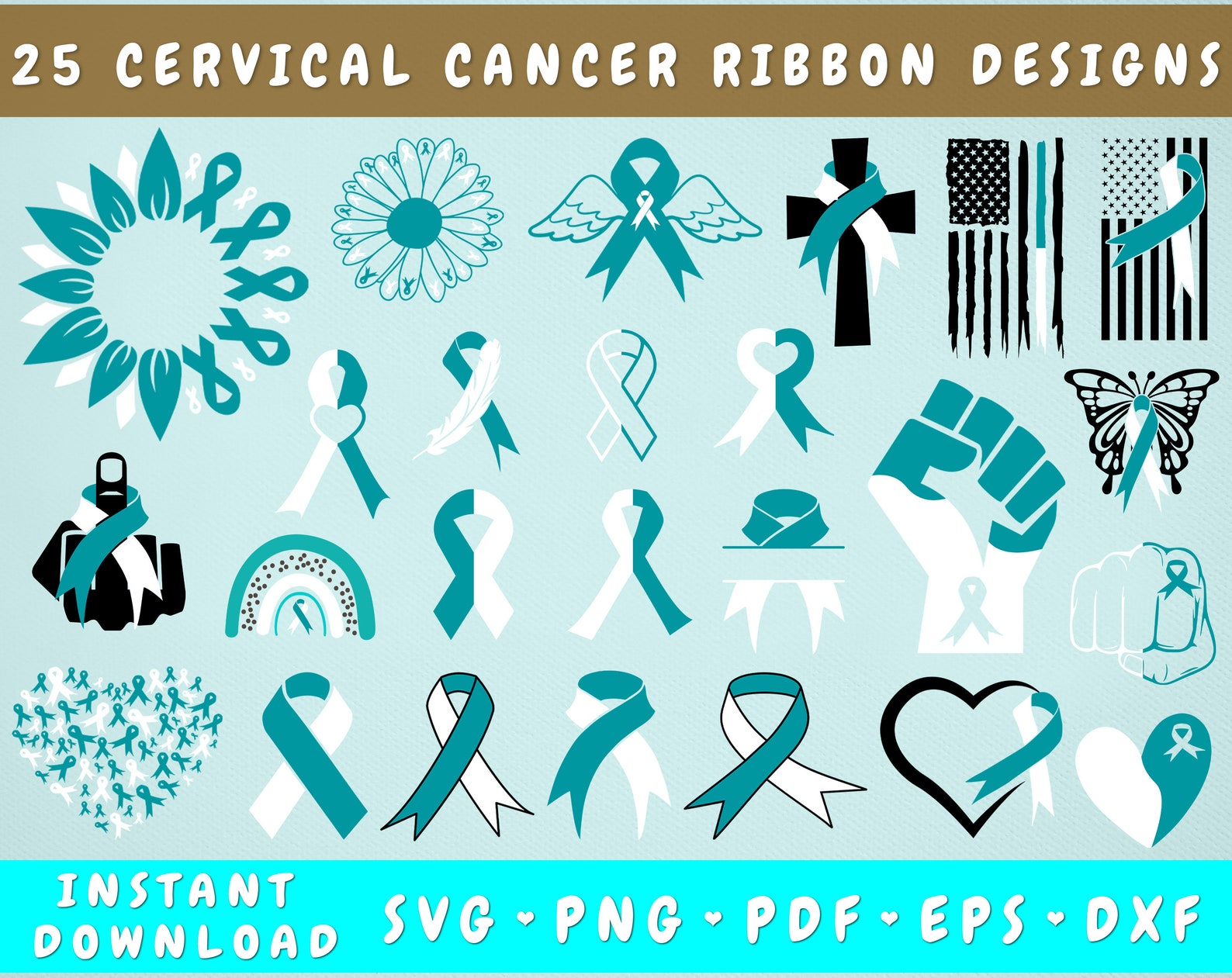 Cervical Cancer Ribbon SVG Bundle 25 Designs Cervical Cancer | Etsy