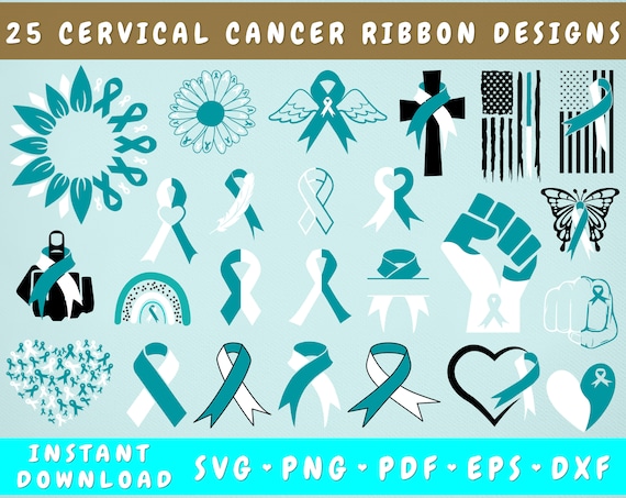 Cervical Cancer Ribbon SVG Bundle 25 Designs Cervical Cancer | Etsy
