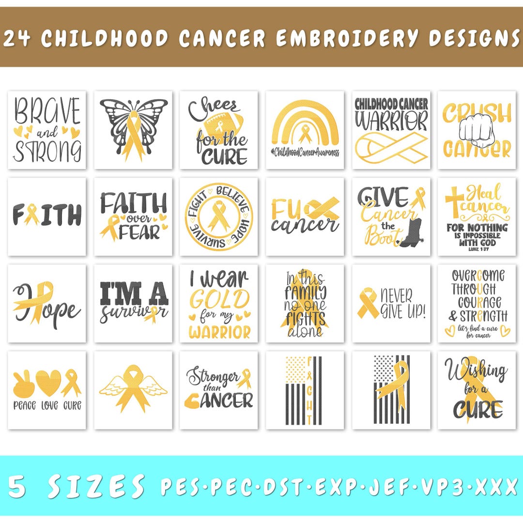 Childhood Cancer Awareness Embroidery Designs Bundle - 24 Designs ...